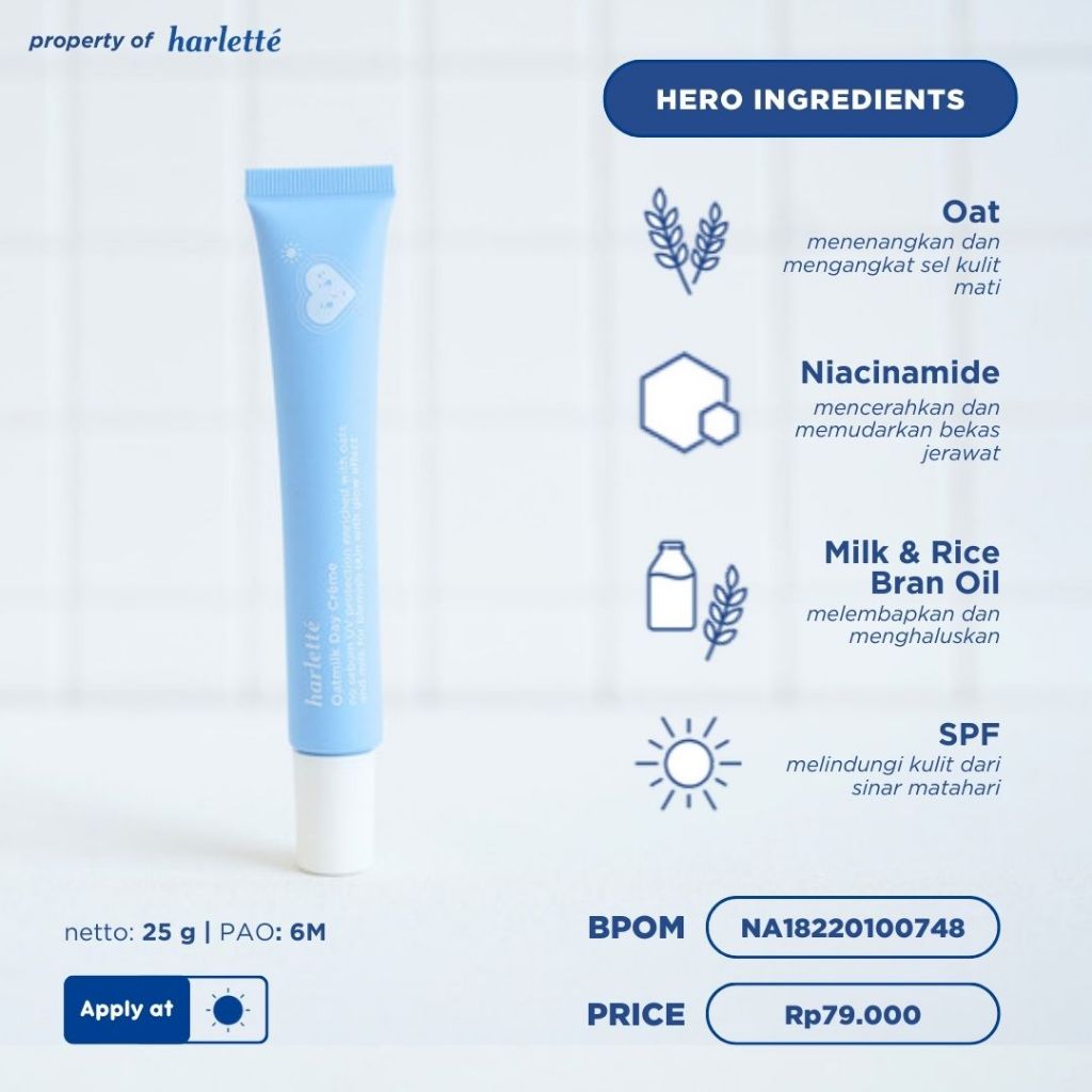 Jual Harlette Oatmilk Day Creme | Sensitive, Acne Prone, Niacinamide ...