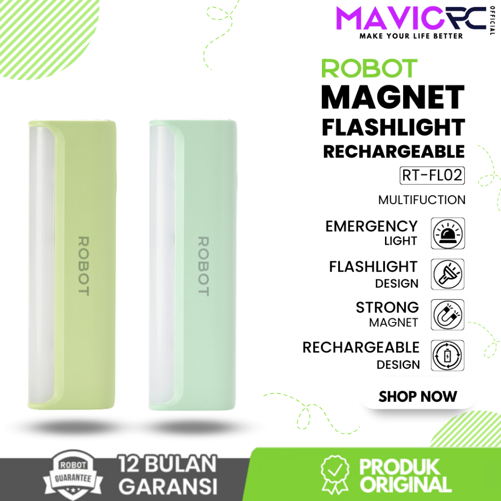 Jual ROBOT RT-FL02 LED Mini Flashlight Dual LED + Magnet Senter Kecil ...