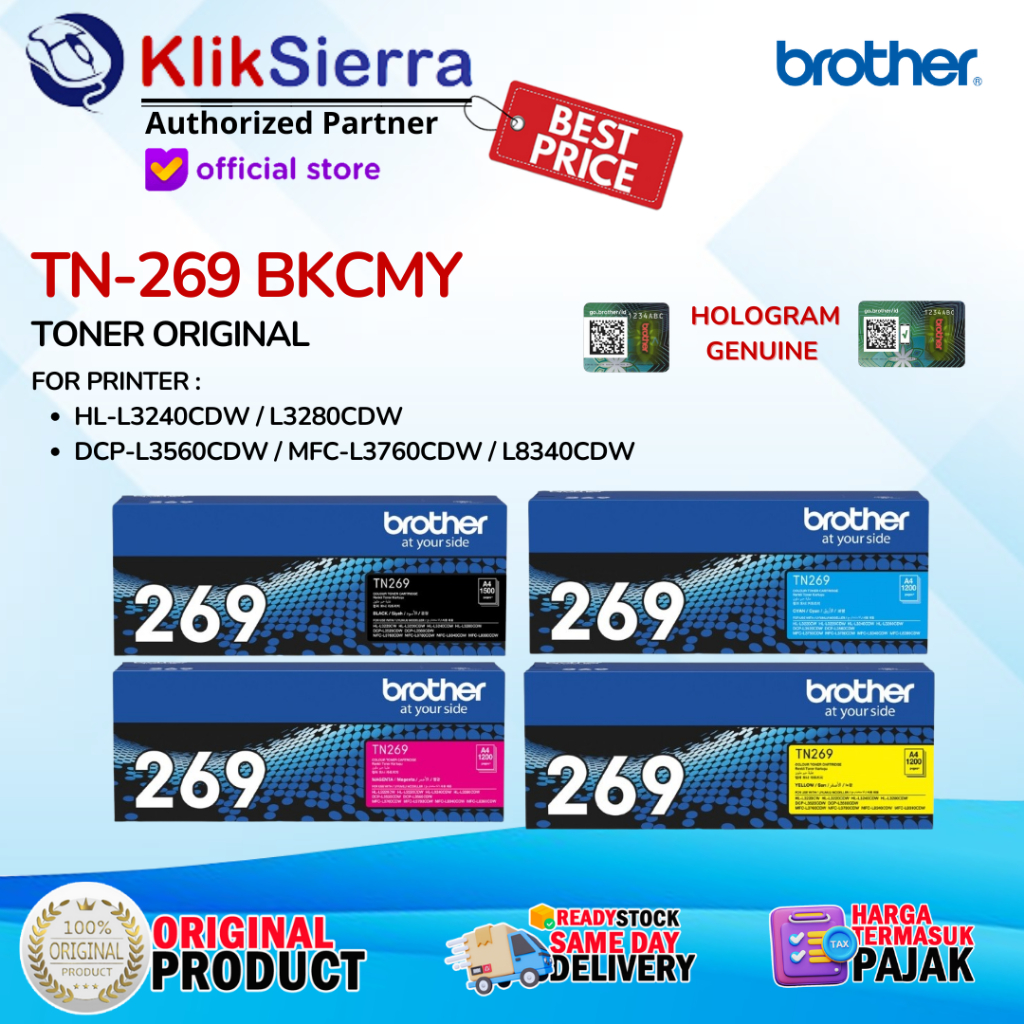 Jual BROTHER 1SET TN-269 BKCMY Toner For Printer HL-L3240CDW / L3280CDW / L3560CDW / L3760CDW ...