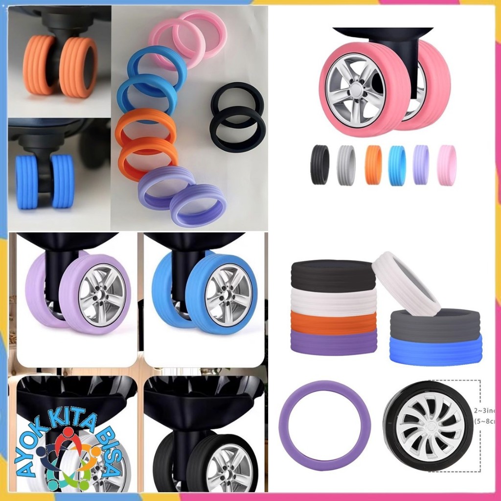 Jual AKB 8Pcs Pelindung Roda Koper Silikon Cover Roda Koper Protector ...