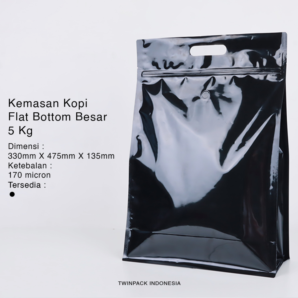 Jual Kemasan Kopi 5 Kg Besar Hitam Flat Bottom Packaging Kopi | Valve ...