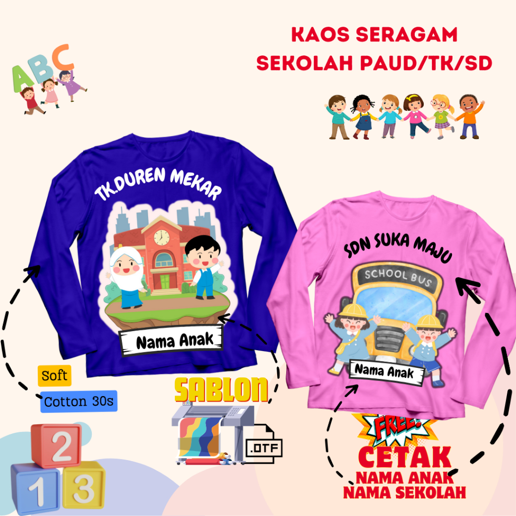 Jual ZASKIDS | Kaos Custom Seragam Anak TK Paud Gratis Cetak Nama | Baju Atasan Anak Couple ...
