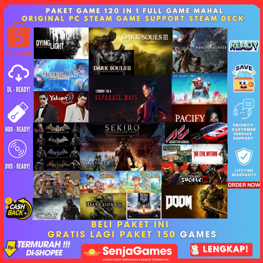 Jual PAKET GAME 120 IN 1 ORIGINAL PC STEAM GAME SUPPORT STEAM DECK, ROG ...