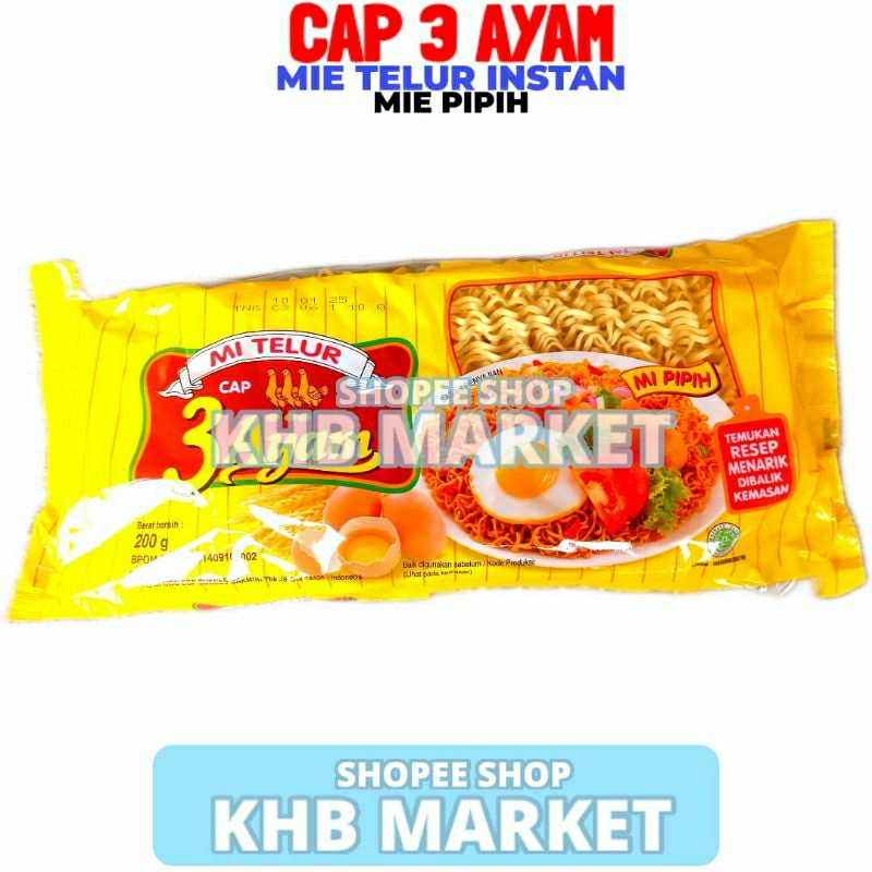 Jual Mie Telur Cap 3 Ayam 1 Bungkus Isi 200GR | Shopee Indonesia