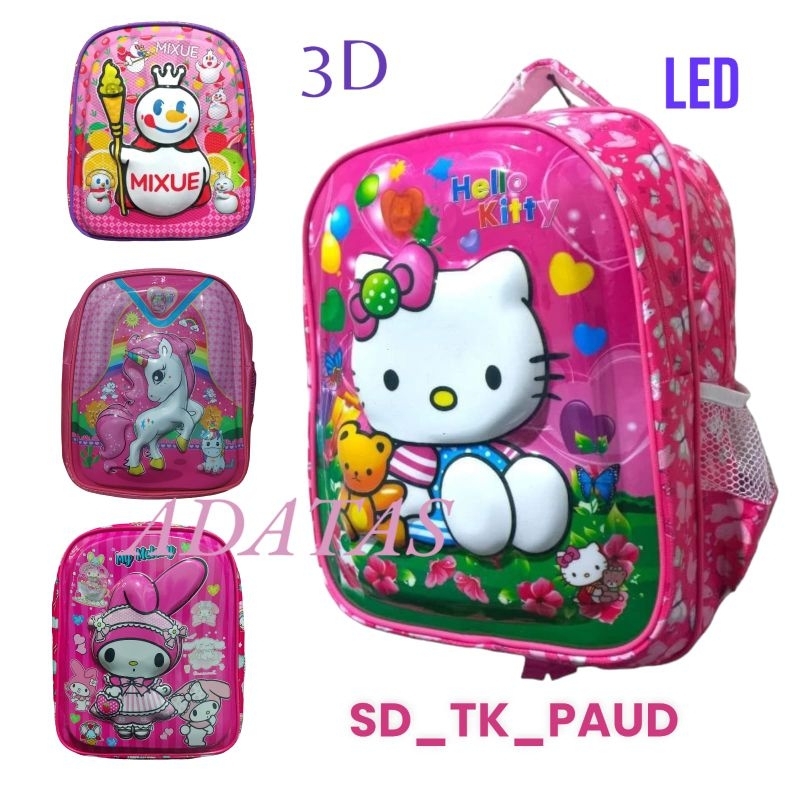 Jual TAS ANAK SEKOLAH PEREMPUAN 3D TIMBUL LED SD TK PAUD BERAGAM VARIAN | Shopee Indonesia