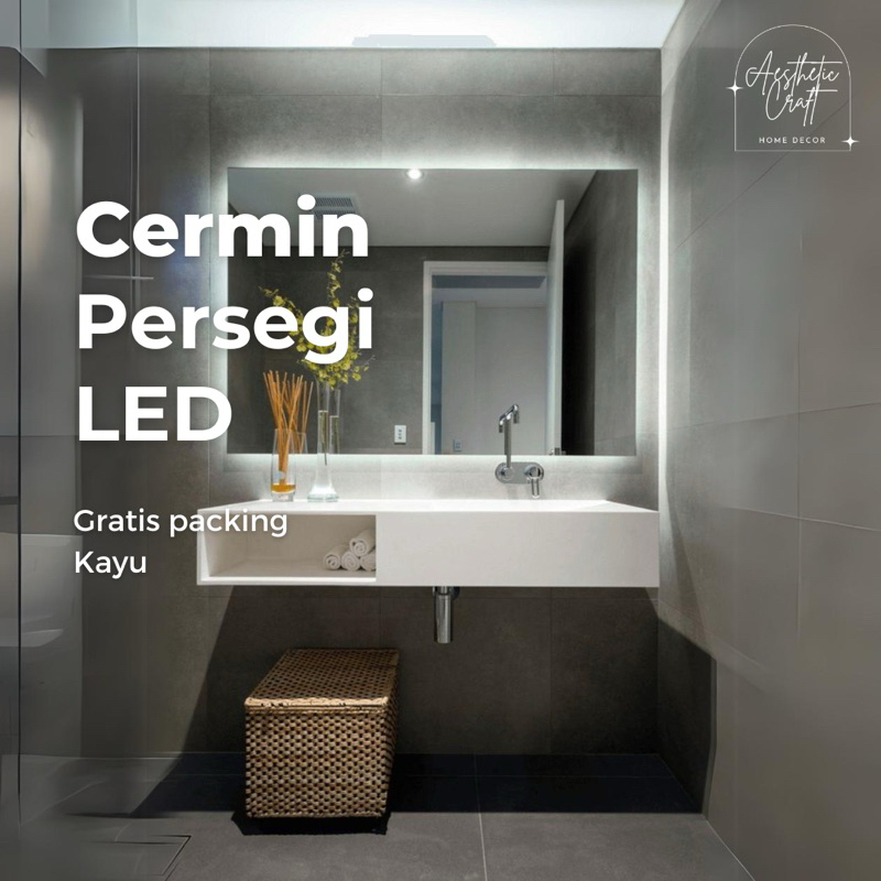Jual Cermin Kaca Persegi LED Cermin LED Dekorasi Ruangan Cermin ...