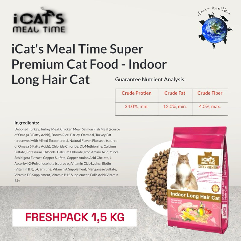 Jual Icats Meal Time Indoor Longhair Chicken Turkey - Super Premium Cat ...
