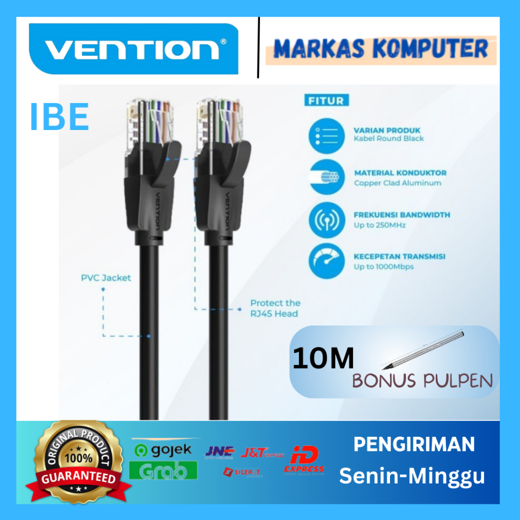 Jual Kabel LAN RJ45 Cat.6 UTP Ethernet Gigabit - IBE Round Vention 10 M | Shopee Indonesia