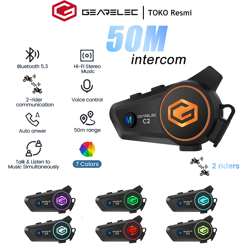 Jual GEARELEC C2 Helm Interkom BT5.3 Untuk 2 Riders Support Intercom ...