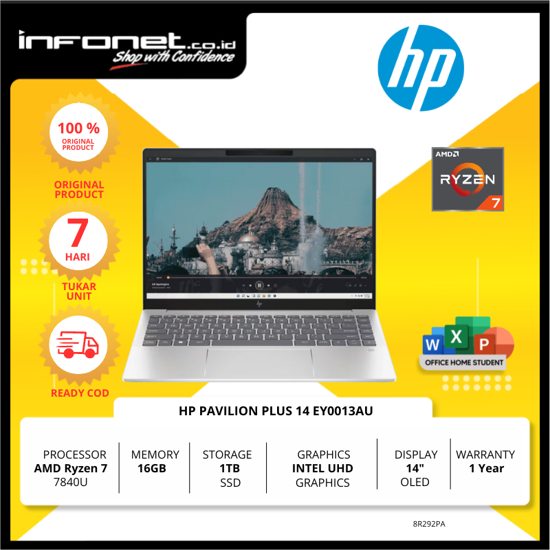Jual HP PAVILION PLUS 14 EY0013AU RYZEN 7 7840U 16GB 1TB 14" OLED W11 ...