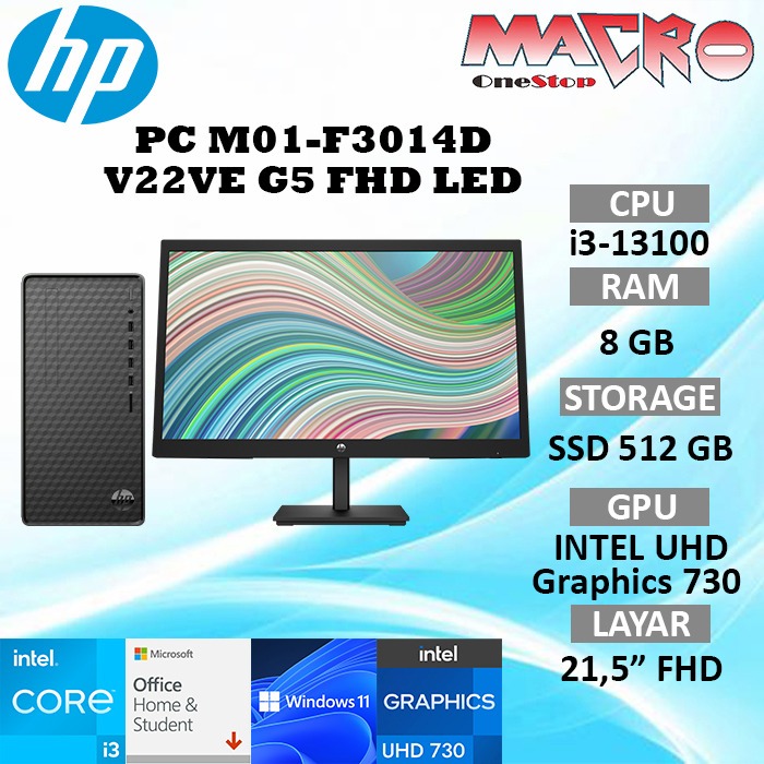 Jual HP PC Desktop M01-F3014D i3-13100 8GB SSD 512GB VGA Intel HD WIN11+OHS | Shopee Indonesia