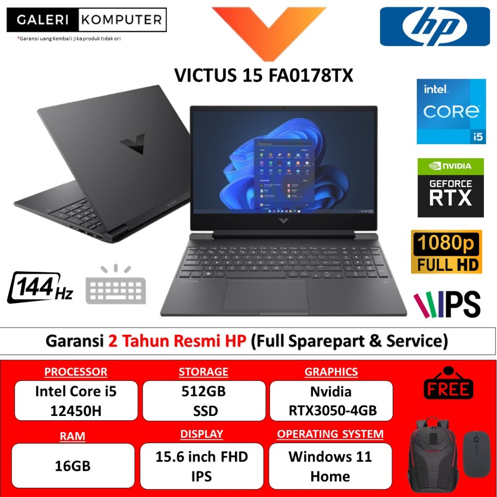 Jual LAPTOP HP VICTUS 15 FA0178TX Intel i5 12450H 16GB 512GB RTX3050 ...