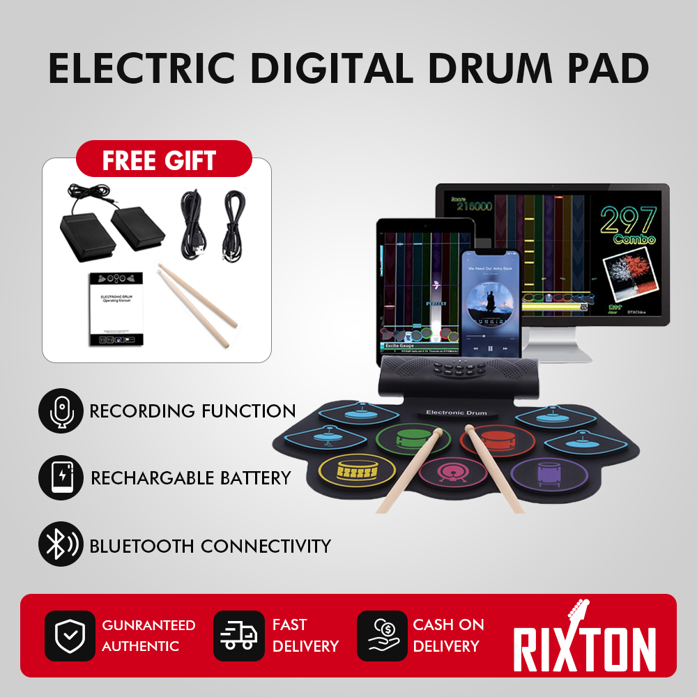 Jual RIXTON Bluetooth Electronic Drum Set 9 Pads Roll-Up Digital Drum ...
