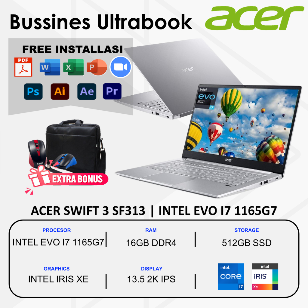 Jual Laptop Ultrabook Acer Swift 3 SF313 Intel Evo i7 1165G7 16GB Ssd ...