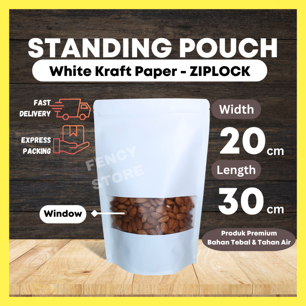 Jual [TERMURAH] PREMIUM White Standing Pouch Window Kraft Putih ...