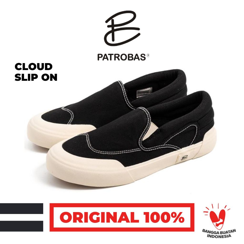 Jual PATROBAS Sepatu Patrobas Cloud Slip On Black White Original Made ...