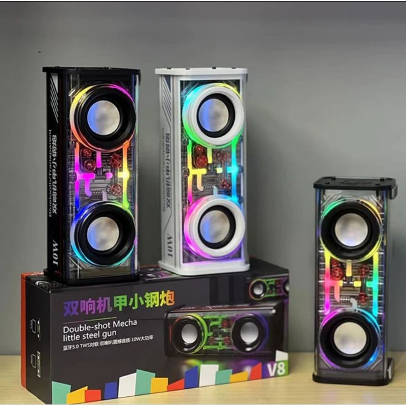 Jual COD MECHA SPEAKER BLUETHOOT V8 TRANSPARAN DOUBEL SUBWOOVER MERIAM BAJA KECIL TRANSPARANT ...
