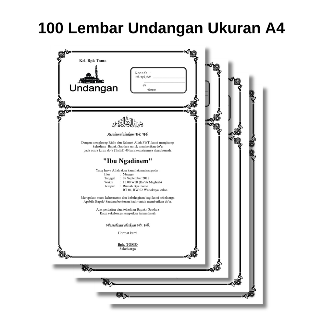 Jual 100 Lembar Undangan Tahlil 40 Hari | Undangan Tahlil Custom Ukuran ...