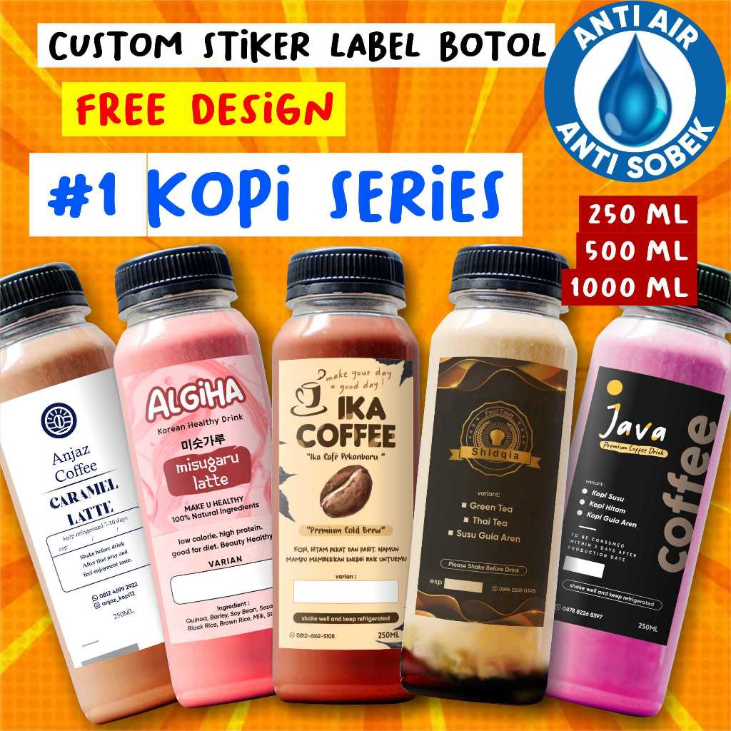 Jual 1# Stiker Label Kopi Stiker Botol Minuman Custom Print Coffee ...