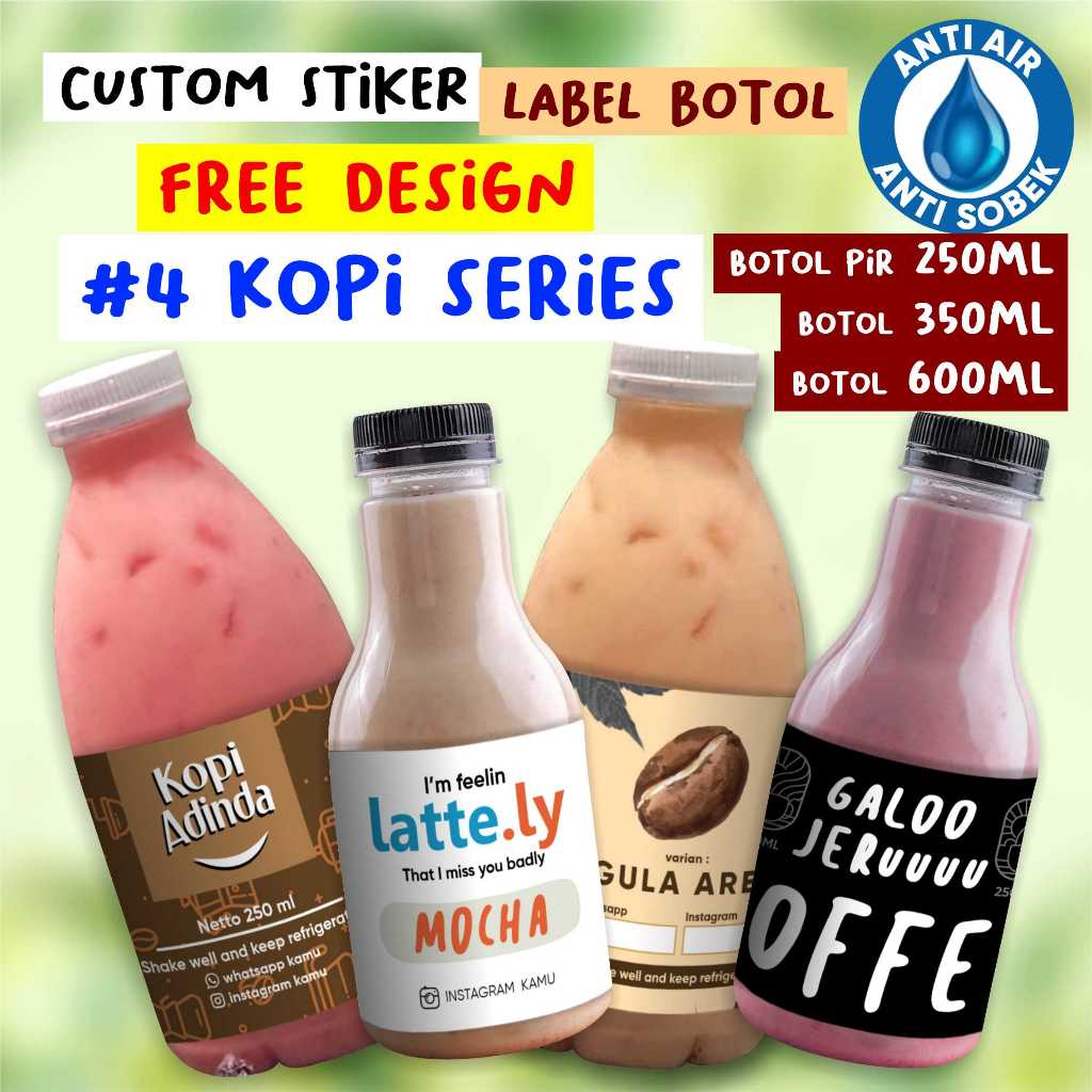 Jual Stiker Label Kopi Botol Pir 250ml 330ml Stiker Minuman Custom ...