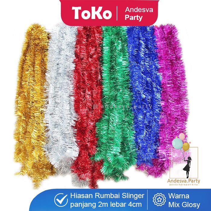 Jual Slinger tinsel hiasan Rumbai / slinger polos warna 2 m / slinger ...