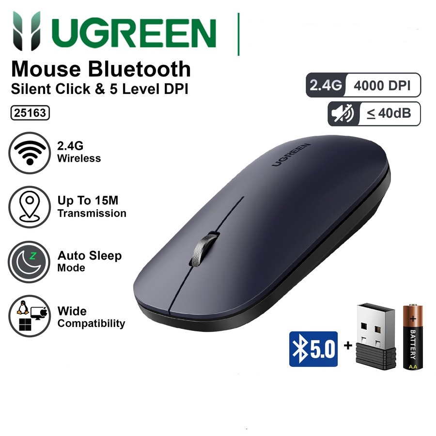 Jual UGREEN Mouse Wireless Silent Klik Dual Koneksi Bluetooth + Dongle ...