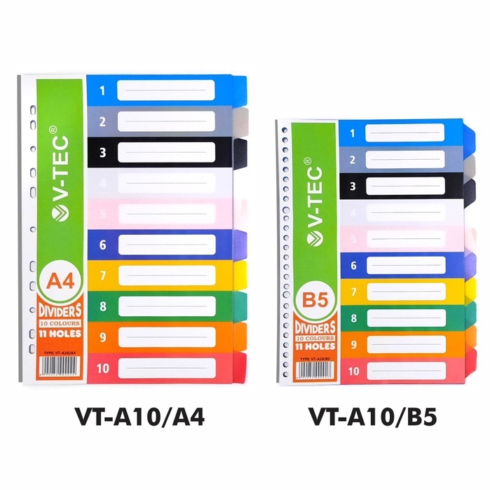 Jual Divider A4 V-tec 11 Holes 10 Warna Pembatas A4 11 Bolong Divider ...