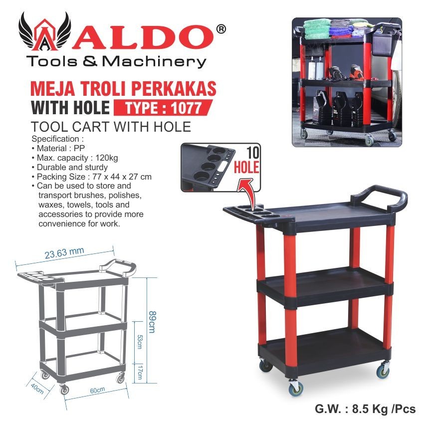 Jual MEJA TROLI PERKAKAS WITH HOLE 7011 / TOOL CART / RAK MEJA BENGKEL ...