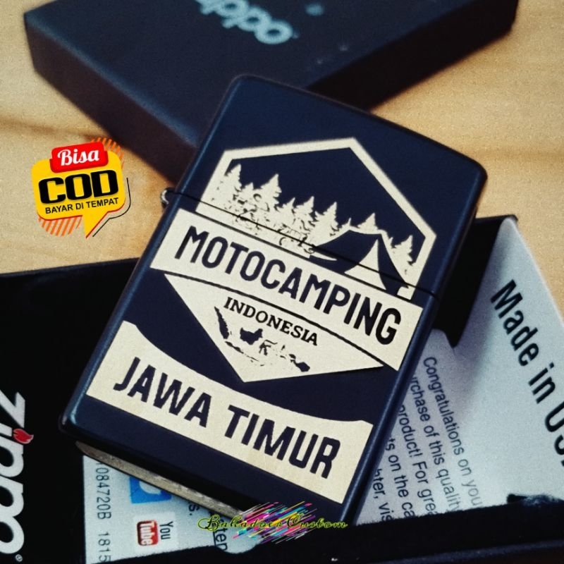 Jual KOREK API ZIPPO BLACK MATTE CUSTOM GRAFIR LOGO MOTO CAMPING BISA ...