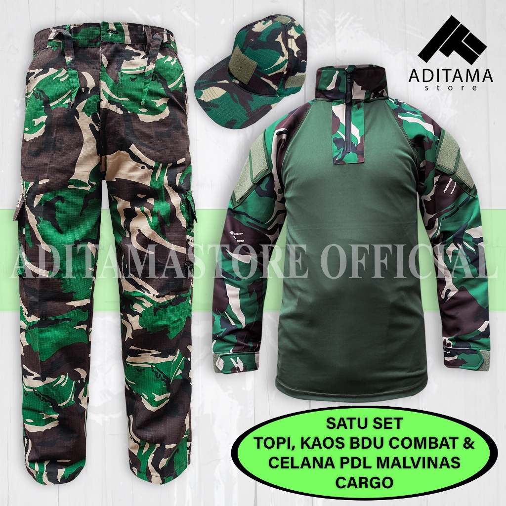 Jual Satu Set Setelan Kaos Baju BDU Combat Tactical dan Celana PDL Panjang Loreng Malvinas ...