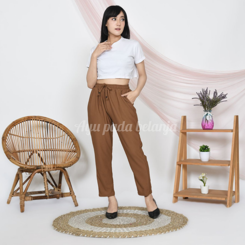 Jual Lily Pants • Celana Panjang Wanita Knit Maxilin Model Pensil Ukuran Jumbo Full Karet Tali ...