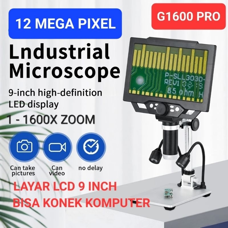 Jual mikroskop digital portable 1600X 12MP led light metal braket stand ...