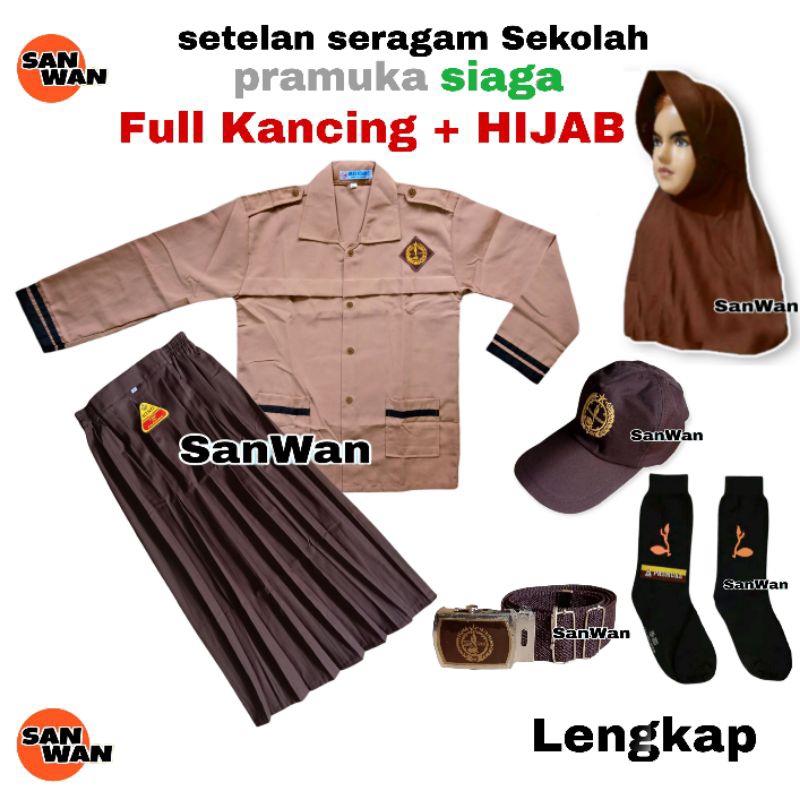 Jual Setelan Pramuka Siaga Full Kancing Sekolah SD Perempuan Plus Hijab ...