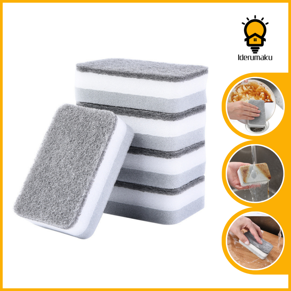 Jual Spons Cuci Piring Abu 2 Sisi 3 Lapis Anti Minyak Sabut Busa Spon ...