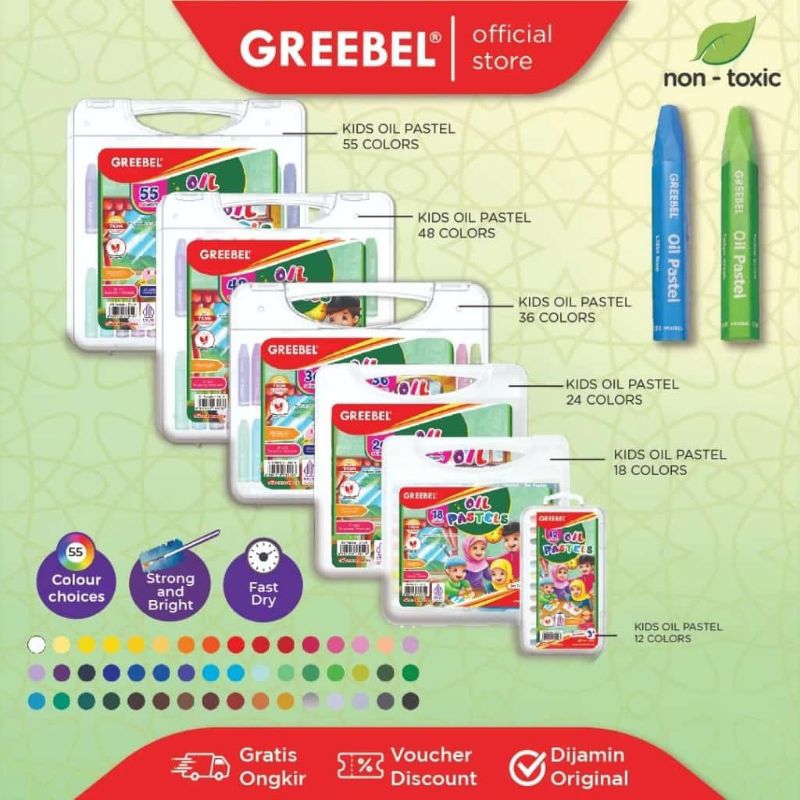 Jual CRAYON GREEBEL EDISI HALAL EDITION 24 36 55 WARNA | Shopee Indonesia