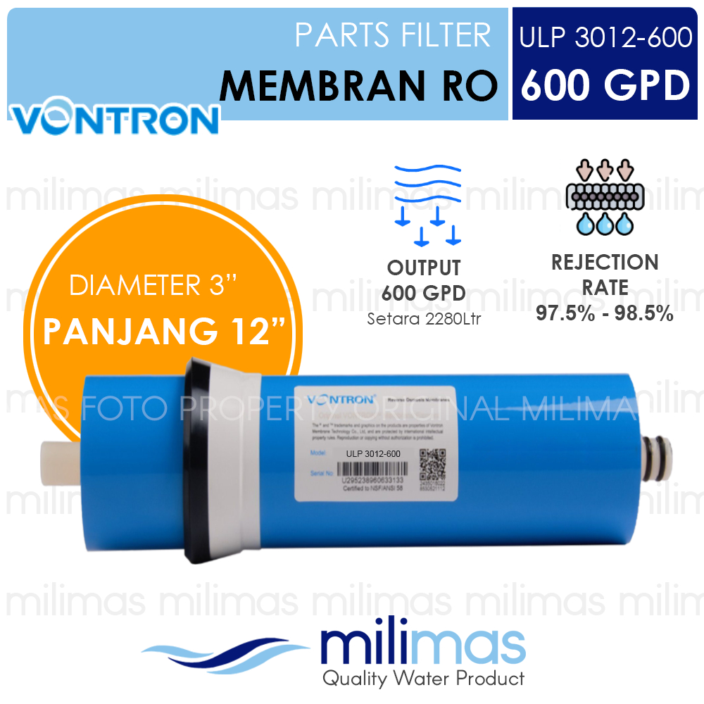 Jual VONTRON - ULP3012-600 Membran Reverse Osmosis (RO) 600 GPD Ukuran Panjang 12 Inch | Shopee ...