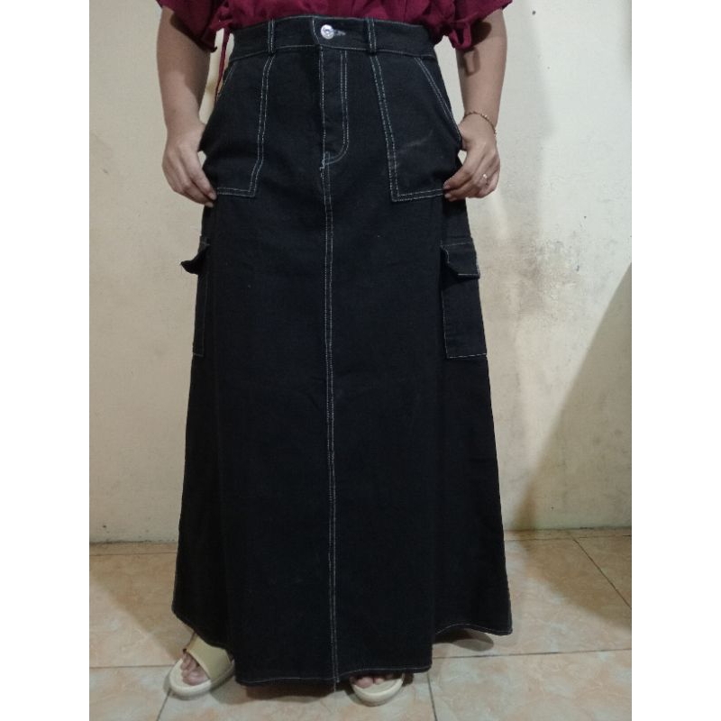 Jual Rok Cargo jeans Highwaist wanita kekinian | Shopee Indonesia