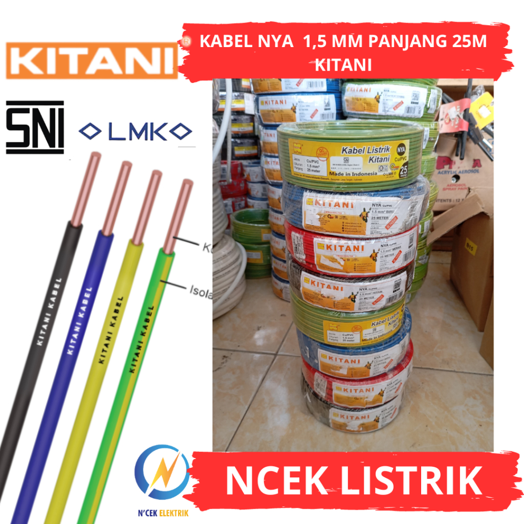 Jual KABEL LISTRIK NYA 1,5mm KITANI KAWAT TUNGGAL 1 ROLL 25meter ...