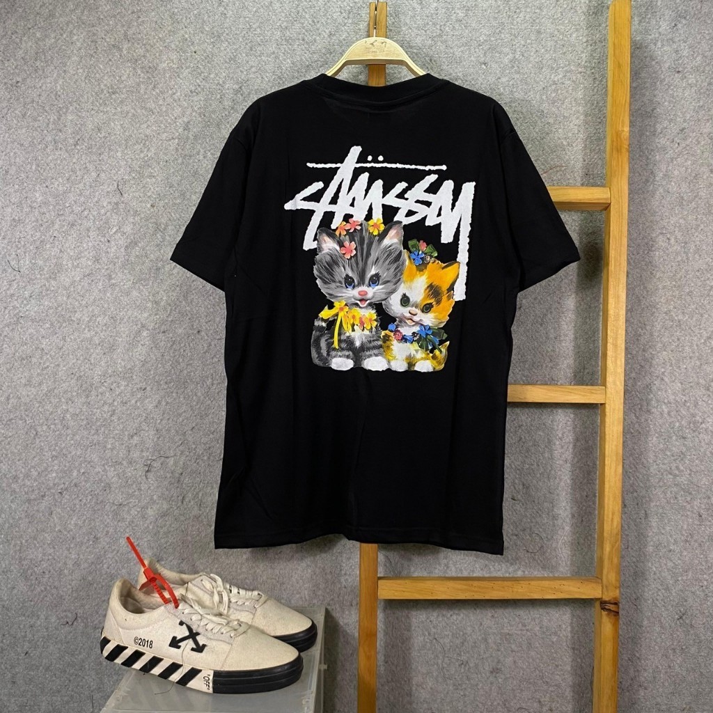 Jual KAOS TSHIRT STUSSY CUTE CAT BLACK | Shopee Indonesia
