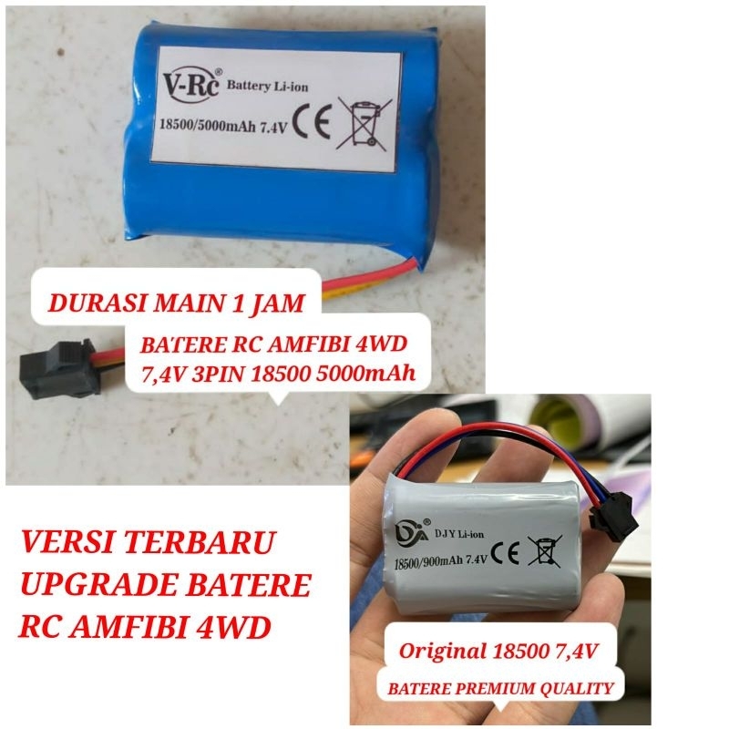 Jual Batere 7,4V 3PIN 18500 Baterai RC AMIFIBI 4WD Mobil Remote Control ...