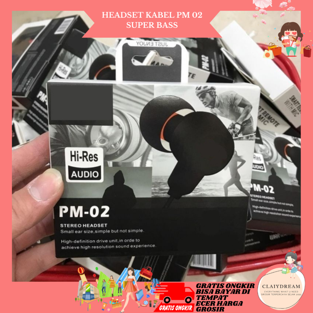 Jual CLAIYDREAM Headset PM-02 PM02 Handsfree Tali Sepatu Super Bass Warna hitam | Shopee Indonesia