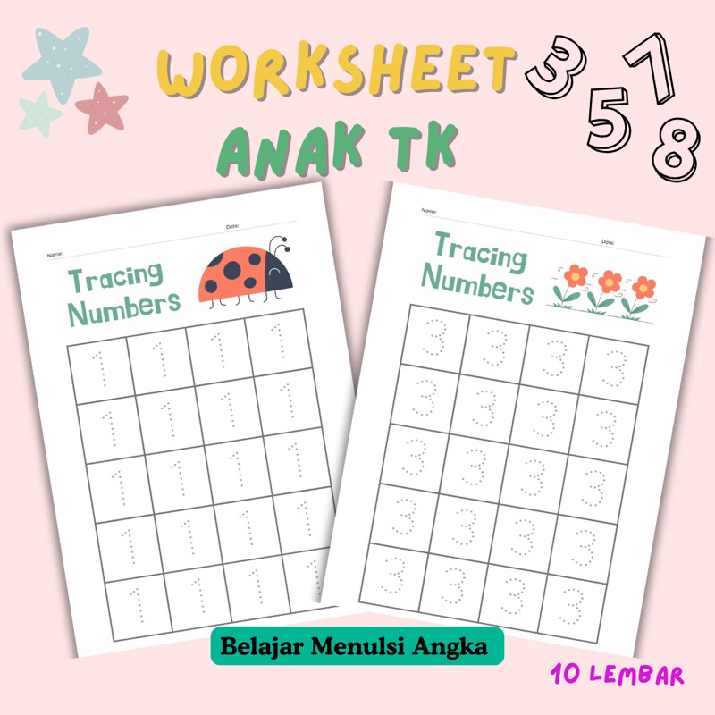 Jual Worksheet Anak TK Belajar Menulis Angka Wipe and Clean | Shopee ...