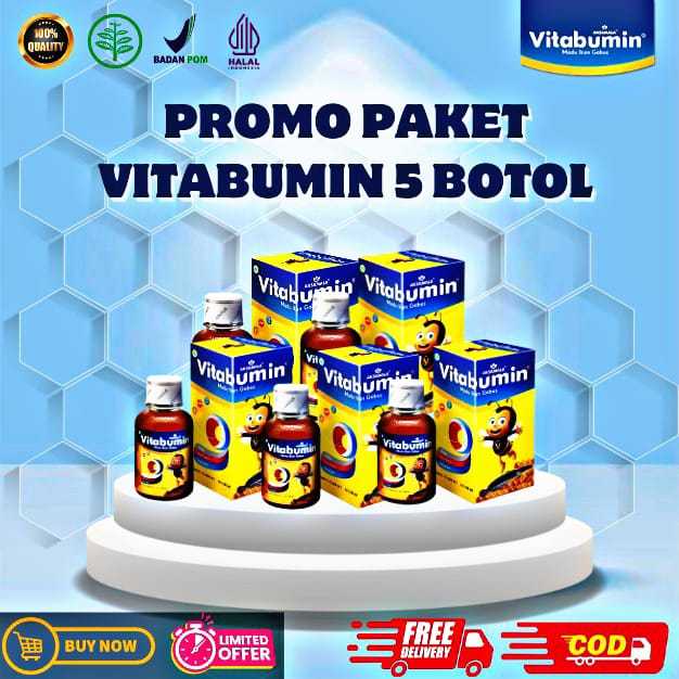 Jual PAKET HEMAT 5 Botol Vitabumin Madu 130ml Nutrisi Tumbuh Kembang dan Penambah Nafsu Makan ...
