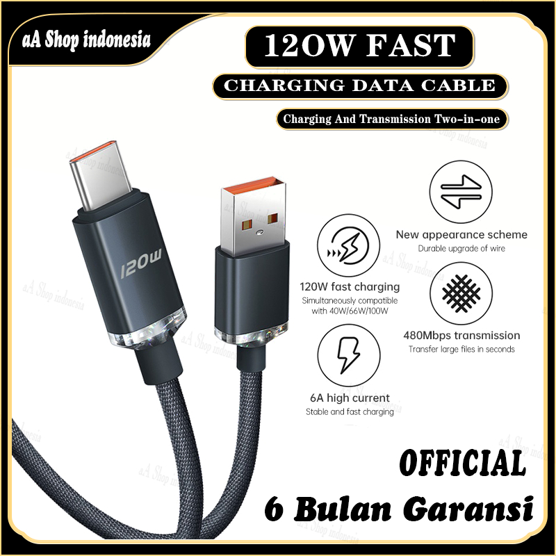 Jual For Type-C 120W USB Fast Charging Cable 6A Max Super Charging Data ...