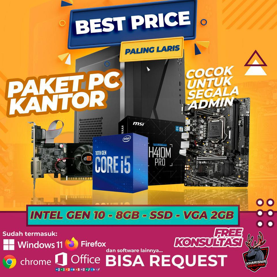 Jual RAKIT PC KHARISMA - KANTORAN ADMIN CORE I5 10400F RAM 8GB SSD ...