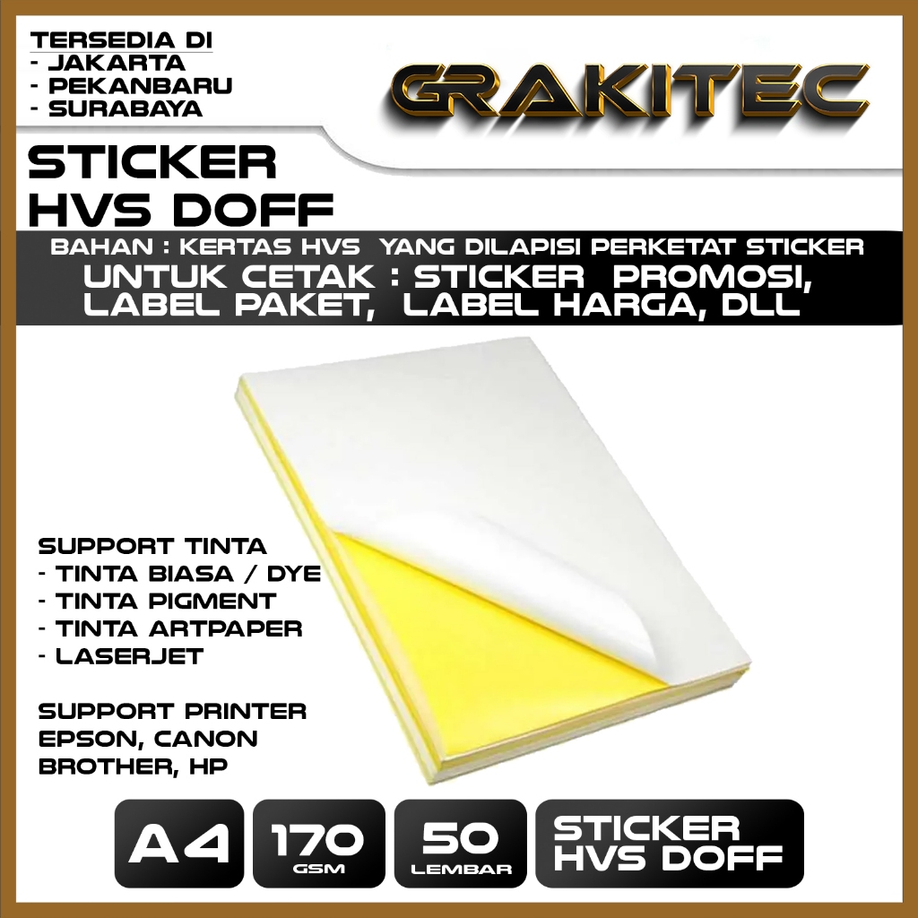 Jual Sticker HVS A4 isi 50 lembar / Kertas Stiker Inkjet Doff Matte A4 ...