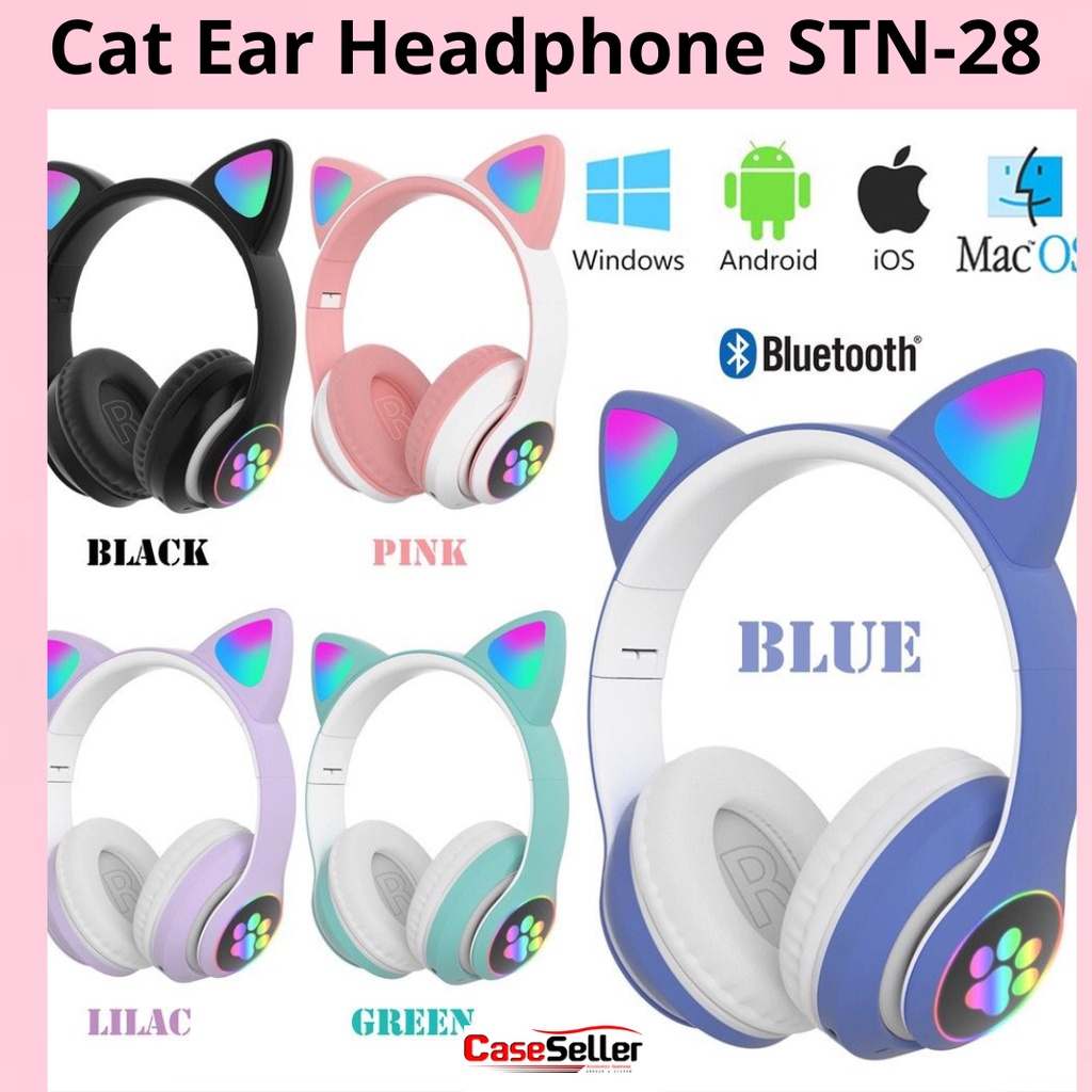Jual Headphone Kucing Karakter LED Color Headset Gaming Bluetooth ...