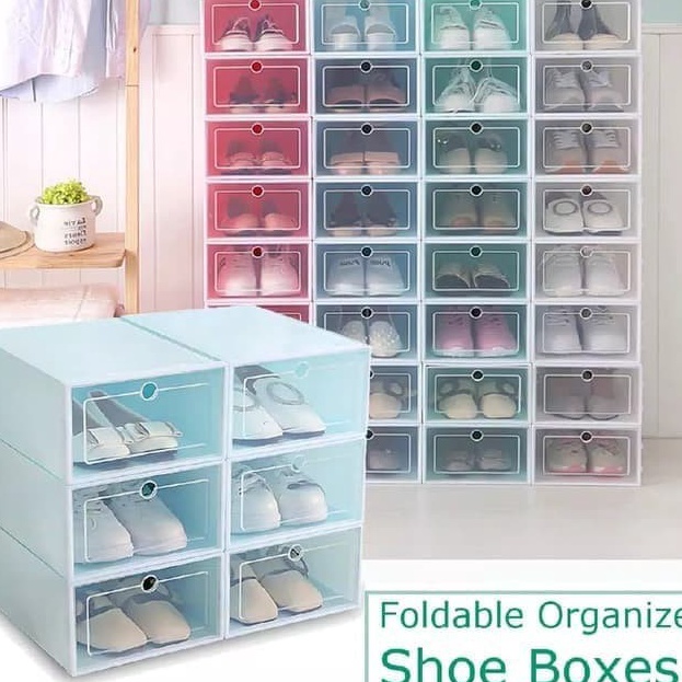 Jual MEGA SALE KSL Kotak Sepatu Lipat Transparan Flip Buka Depan Frame ...