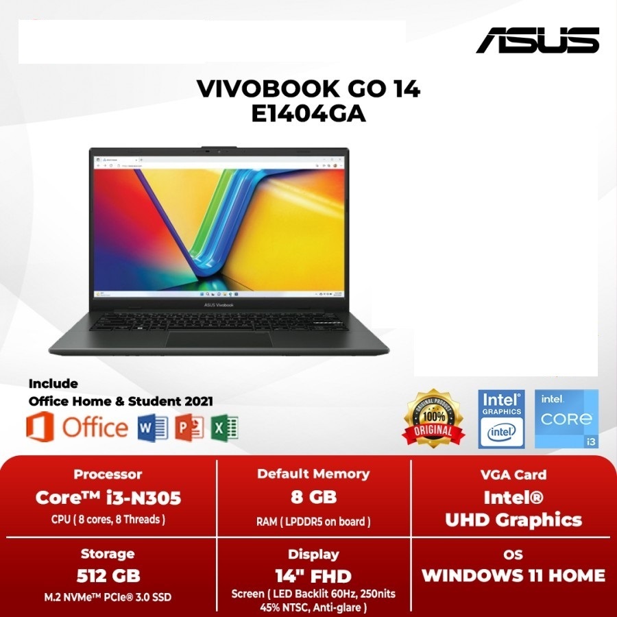 Jual LAPTOP ASUS VIVOBOOK GO 14 E1404GA-FHD354 BLACK INTEL i3-N305 8GB ...