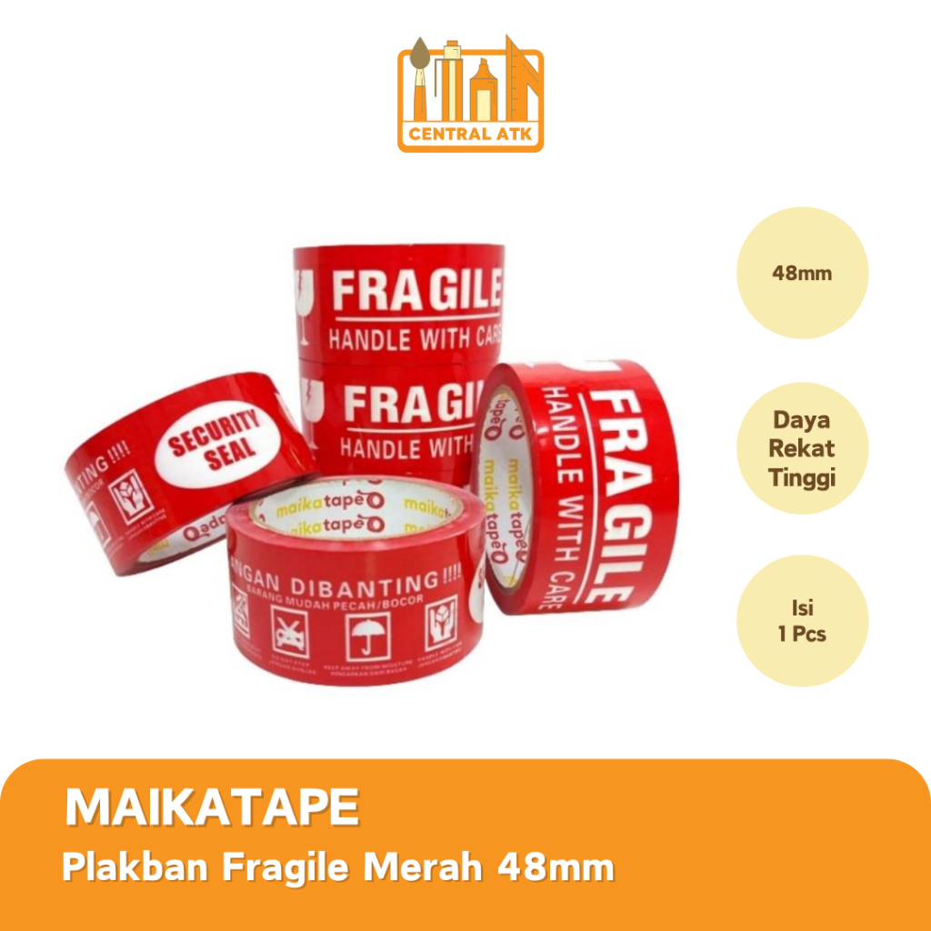Jual OPP TAPE / PLAKBAN / LAKBAN FRAGILE MERAH MAIKATAPE 48MM | Shopee ...